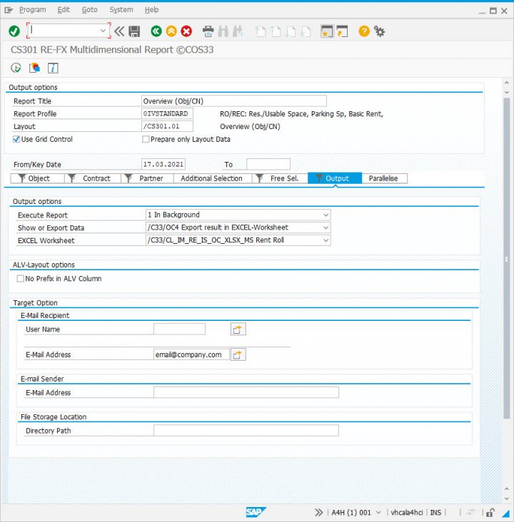 SAP RE-FX Multidimensional report - Email dispatch - Data extraction